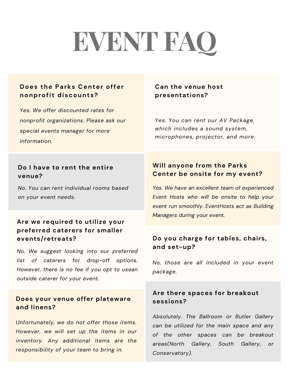 Frequently Asked Questions about Weddings & Events | A ROCK, A RIVER, A ...