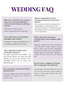 Frequently Asked Questions about Weddings & Events | A ROCK, A RIVER, A ...